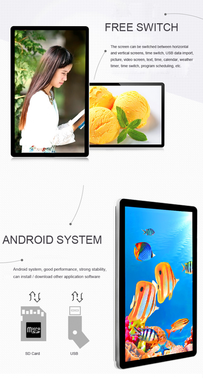 Wall Mount Lcd Advertising Screen , Rounded Rectangle Digital Display Board